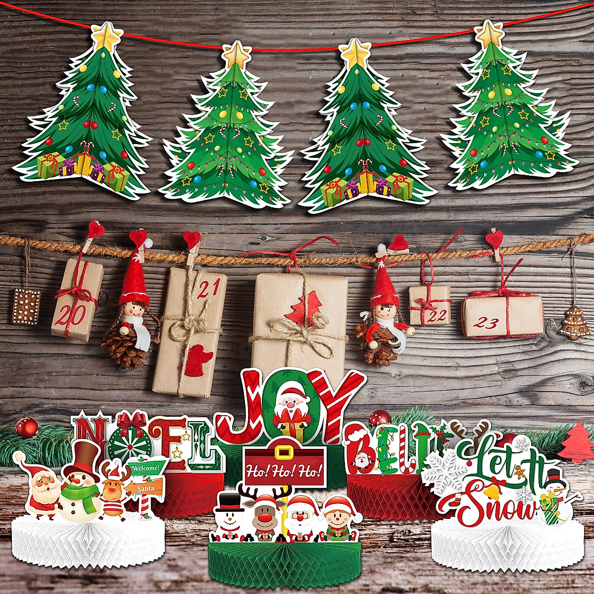Christmas Decorations 12PCS Christmas Honeycomb Centerpieces Santa Winter Xmas Holiday Party Favors 3D Table Decor
