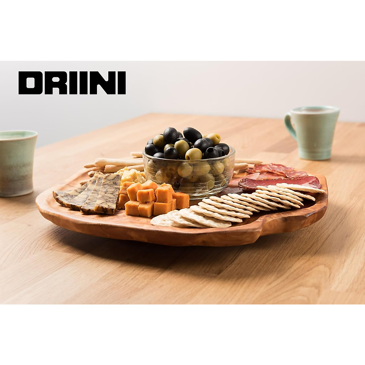 Driini Premium Handmade Root Wood Lazy Susan Turntable Organizer - Rustic Wooden Serving Platter Cheese Board (12")