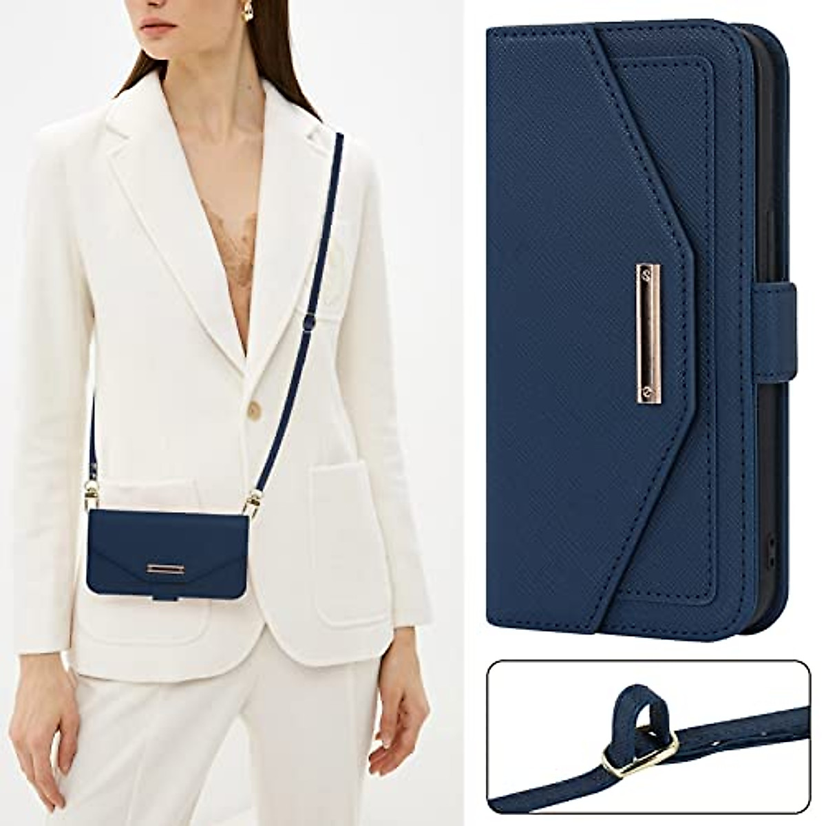 Jaorty Crossbody Wallet for Google Pixel 7 Pro Case with Adjustable Lanyard Strap Credit Card Holder 6.7",PU Leather Handbag Purse Kickstand Make Up Mirror Cover Case for Men Women Girl,Blue