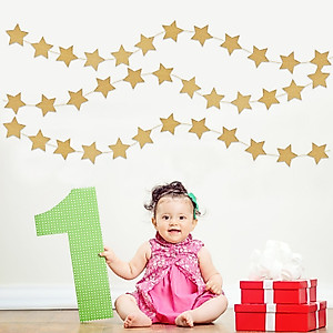 Whaline Star Paper Garland Gold Bunting Banner Hanging Decoration for Wedding Holiday Party Birthday, 660 Inches