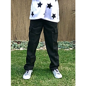 BACKBONE Boys Girls Kids Combat Army Ranger Camping Outdoor camo Cargo Pants Trousers (Size L = Waist 28", Black)