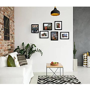 Wiscet 5x7 Picture Frame Set of 9, Display Pictures 4x6 with Mat or 5 x 7 Without Mat, Photo Frame for Wall Mounting or Tabletop Display, Black.