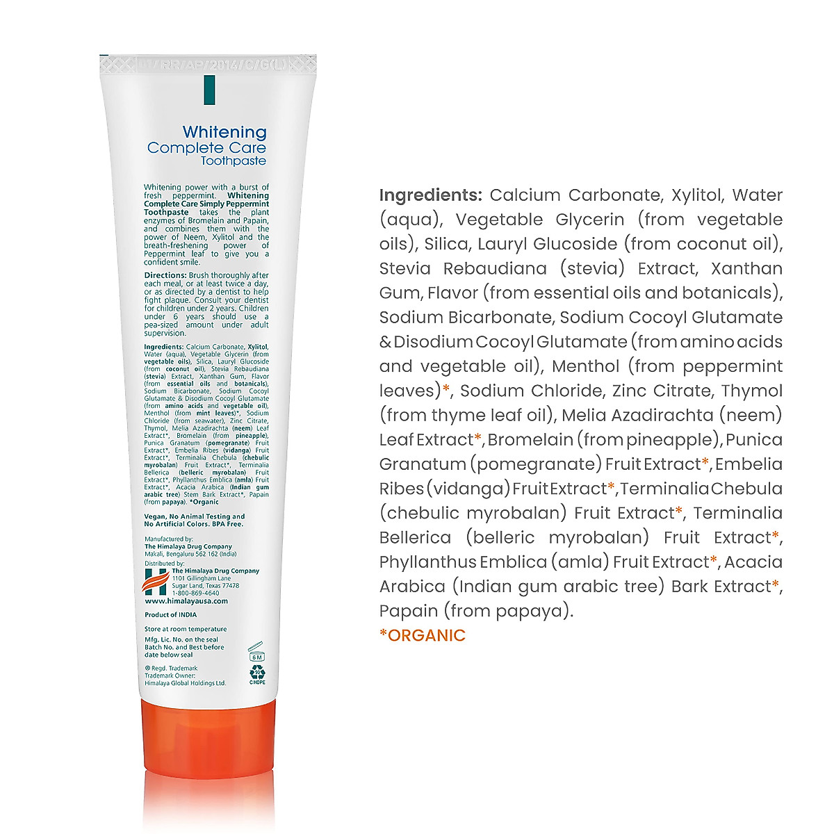 Himalaya Botanique Complete Care Whitening Toothpaste, Simply Peppermint, Fluoride Free for a Clean Mouth, Whiter Teeth and Fresh Breath, 5.29 oz, 2 Pack