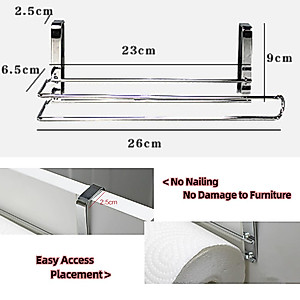 Paper Towel Holder, Stainless Steel Hanging Paper Towel Holder Under Cabinet, Roll Paper Towel Rack Hanger Over The Door for Kitchen Under Cabinet Over Door