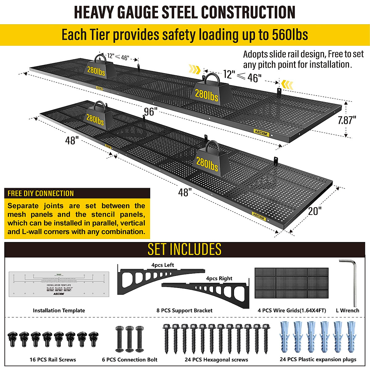 Aecxm 4pack-1.64x4ft Garage Wall Shelving Garage Storage Racks Wall Mounted Shelves Garage Storage Wall Mounted Floating Shelves (Black)