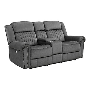 Lexicon Brennen Microfiber Power Double Reclining Loveseat in Charcoal