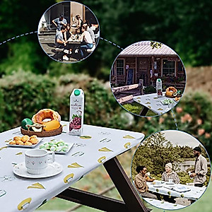 Picnic Table Cover and Bench Covers, Fitted Tablecloth Cover with Elastic Edge, Water and Oil Proof, for Outdoor, Garden, Camping, 72x28 Inch, 3 Pieces Set, Blue & White, Camping Cartoon