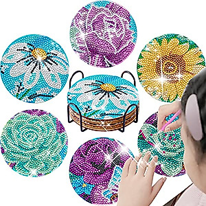 DOTZSO Diamond Art Painting Coasters,Diamond Dot Art DIY Coasters Art and Crafts for Adults Diamond Art Coaster Sets for Beginners Adults and Kids Art Craft Supplies（Flower）