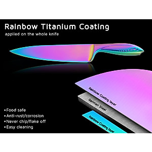 WELLSTAR Kitchen Knife Set 5 Piece, Razor Sharp German High Carbon Stainless Steel Blade, Chef Bread Carving Utility Paring Knives for Culinary Chopping Cutting Slicing and Peeling - Rainbow
