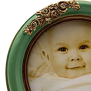 SIKOO Vintage Picture Frames 4x4 Round Picture Frames Antique Circle Mini Photo Frame,Green&Small Picture Frame Mini Round fframs Ornate Picture Frames Bronze Gold