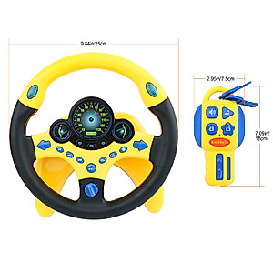 deAO Kids Steering Wheel Toy Simulation Steering Wheel Toy with Light and Sound Driving Toys Childhood Educational Gift (Yellow)