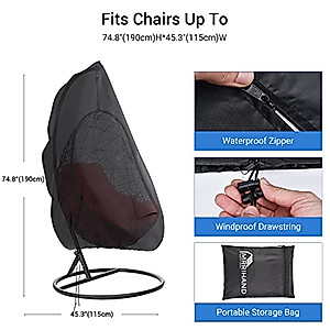 Mrrihand Patio Swing Chair Cover, Waterproof Egg Chair Covers for Outdoor Furniture, Outdoor Windproof Swing Egg Chair Covers with Zipper & Drawstring (74.8”H X 45.3”W, Black)