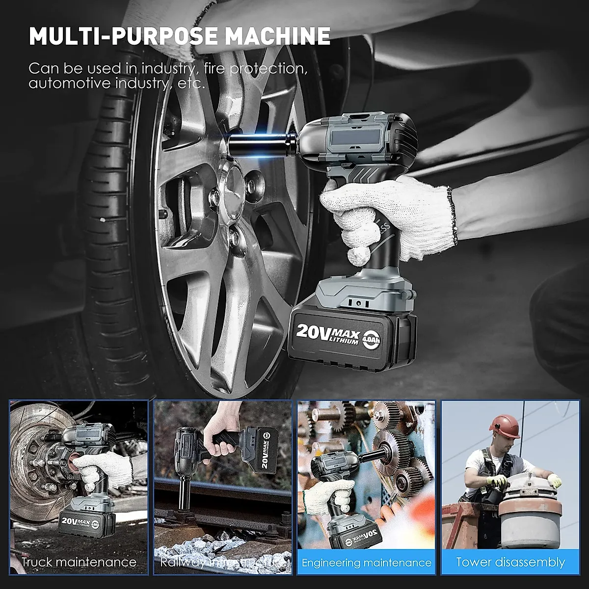 WSSEY 1/2 Inch Cordless Impact Wrench with 4.0Ah Battery, 4000mAh Capacity, 2800-2300 RPM Speeds, Ergonomic Handle, LED Work Light, Metal Hook for Hanging