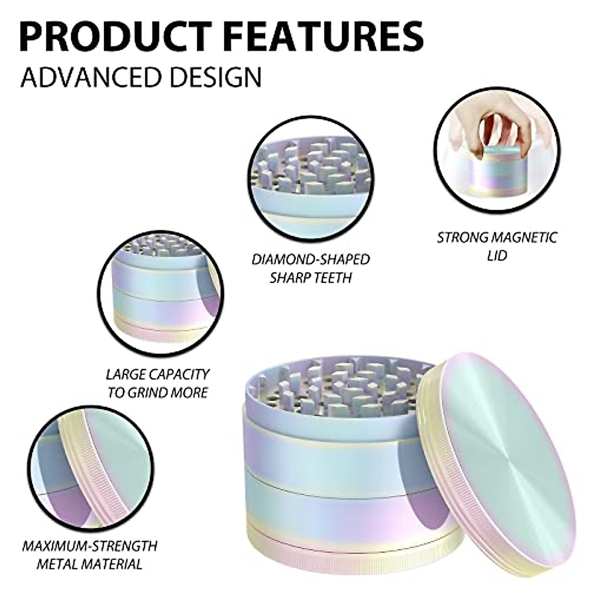 LITDAY Grinder 2.5 inch Colorful White