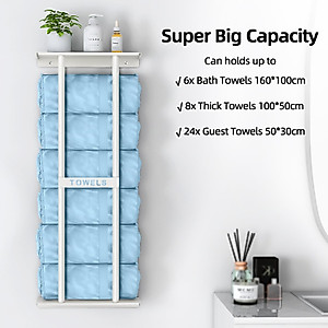 Wall Towel Rack for Rolled Towels, STWWO Towel Storage for Small Bathroom Can Holds 6 Large Towels, 30 inch Towel Racks with Shelf, White