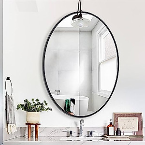 COFENY Oval Mirror, 20"x28" Black Bathroom Mirror with Metal Frame, Wall Mount Mirrors Decor Modern Hanging Mirror for Bedroom Living Room、Entryway