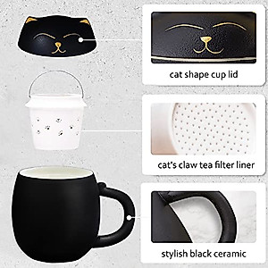 Liywall - Ceramic Tea Mug with Infuser and Lid, Cat Design Handmade Porcelain Tea Cup Strainer With Portable Shockproof Storage Case for Travel Office Home,Wife Girlfriend Gift - Black