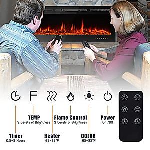 CharaVector Electric Fireplaces Recessed Wall Mounted Fireplace Insert 80 Inch Wide Heater LED Fire Place Remote Control & Touch Screen…
