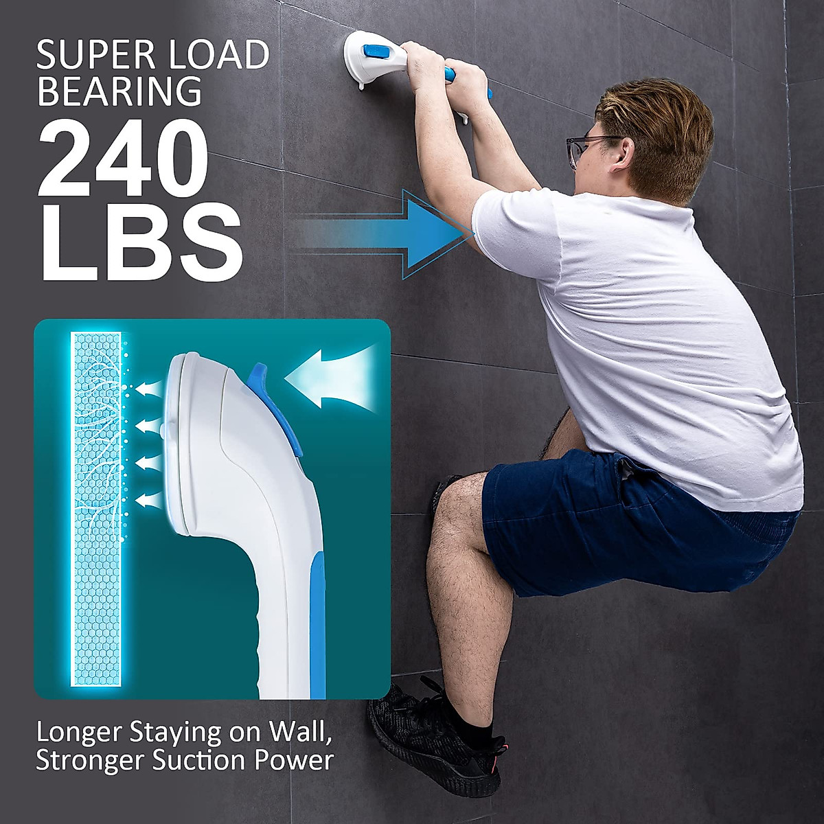 TAILI Shower Grab Bar Suction Grab Bars for Bathtubs and Showers for Elderly, Shower Grab Bars for Seniors Bathroom Safety Handle for Elderly, Handicap Balance Assist Bath Handle No Drilling Removable