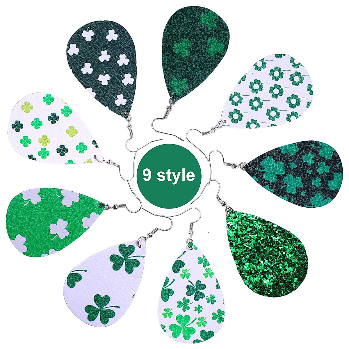 URATOT 9 Pairs Leather Earrings Faux Leather Earrings Clover Teardrop Dangle Earrings