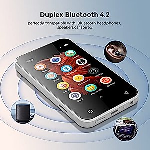 TIMMKOO MP3 Player with Bluetooth, 4.0" Full Touchscreen Mp4 Mp3 Player with Speaker, Portable HiFi Sound Mp3 Music Player with Bluetooth, Voice Recorder, E-Book, Supports up to 512GB TF Card (White)