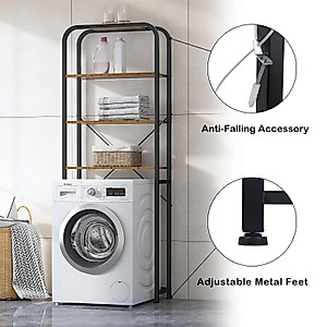 DlandHome Bathroom Space Saver, 4-Tier Over The Toilet Storage Rack with Toilet Paper Holder, Wooden Freestanding Bathroom,10CZLDSF12TW