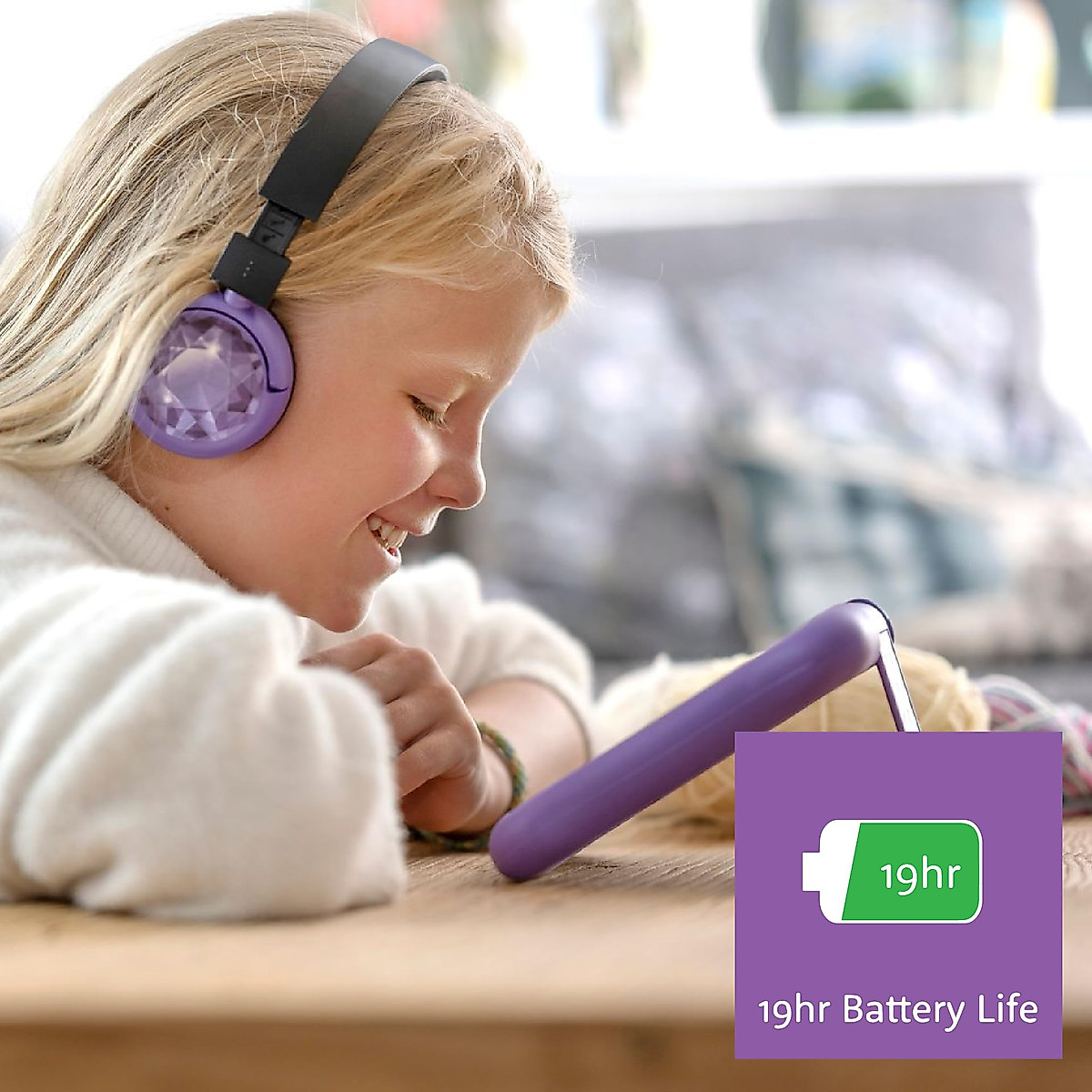 Made for Amazon, Volume Limiting Bluetooth BuddyPhones, PopTime in Purple. Ages (8-15)