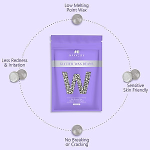 Hard Wax Beads, Waxxcity 1lb Glitter Grey Hair Removal Wax for Sensitive Skin, Specific for Facial Finer Softer Hair, At Home Waxing Beads Large Wax Beans Refill for Women Men