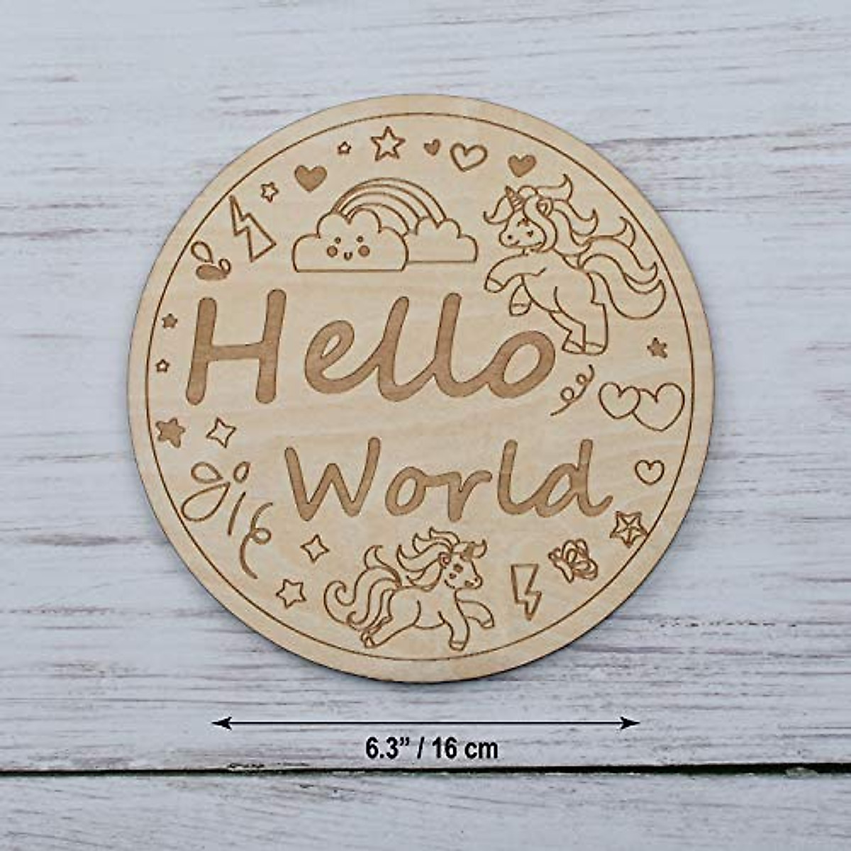 Wood Baby Birth Announcement Sign 6 Inch Large Round Dual-Sided Personalized Newborn Photo Props (A)