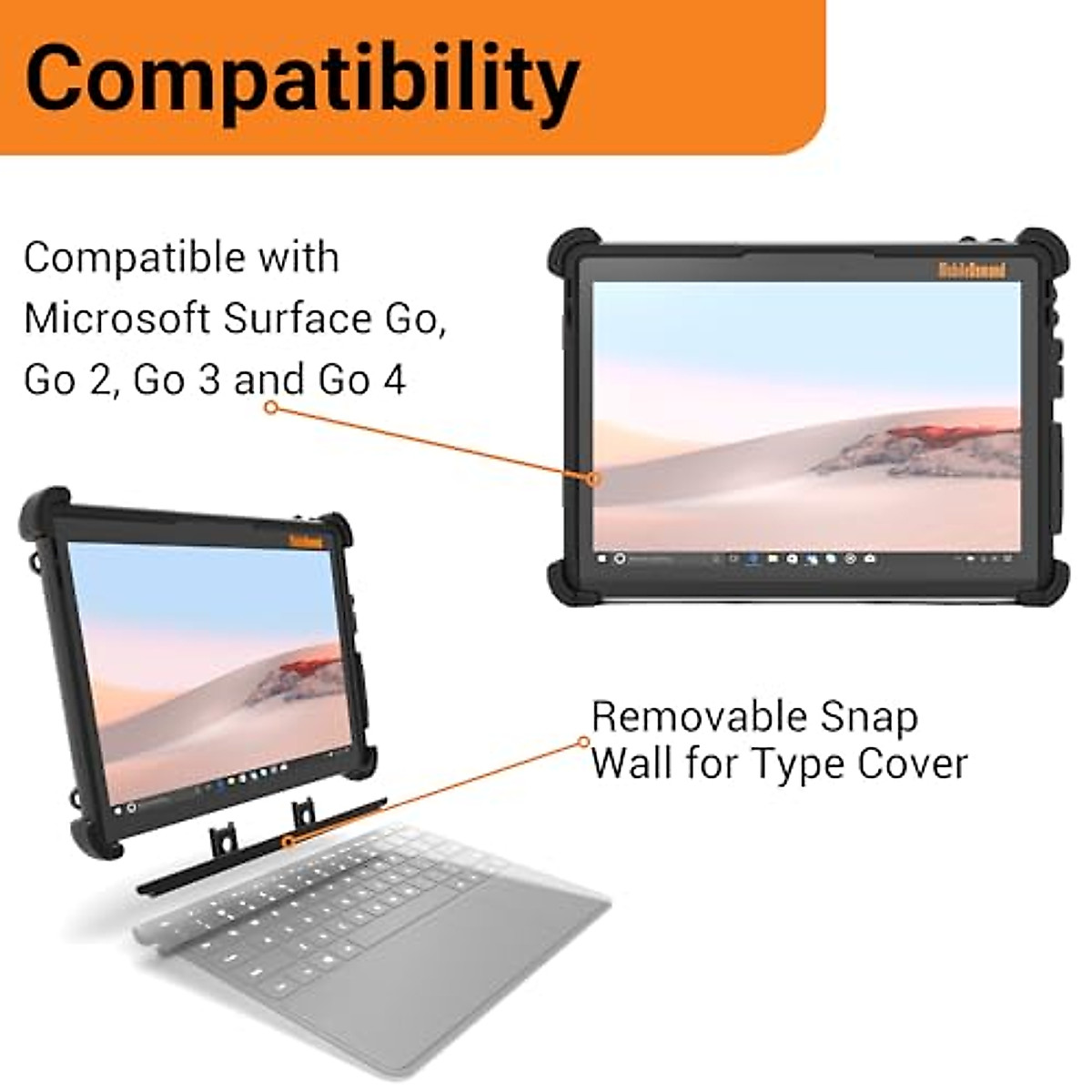 MobileDemand Ultra Rugged Standard Case for Microsoft Surface Go, Go 2, Go 3, Go 4 – Heavy Duty Tablet Case – Briefcase Handle, Hand Strap, Keyboard Compatible – Shock Absorbing, Fully Protective Case