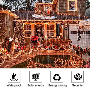 kemooie 2 Pack 100 LED Orange Solar Halloween Lights, 8 Twinkle Modes Waterproof Upgraded Solar Powered Fairy Lights, for Outdoor Garden Patio Christmas Halloween Decorations (Orange)