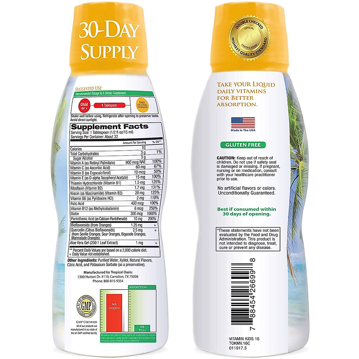 Premium Liquid Multivitamin For Kids | Sugar Free Kids Vitamins | 100% DV of 14 Vitamins for Kids | Multivitamin for Children Ages 4+ | Great Tasting, Non-GMO, Max 98% Absorption Rate- 16 oz, 32 Serv