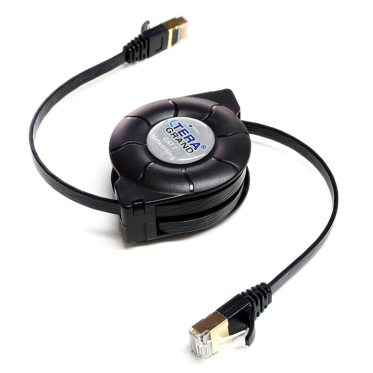 Tera Grand - Premium Cat-7 10 Gigabit Ethernet Retractable Cable for Modem Router LAN Network Playstation Xbox, 1.5Meter (4.9 Ft.) in Retail Package