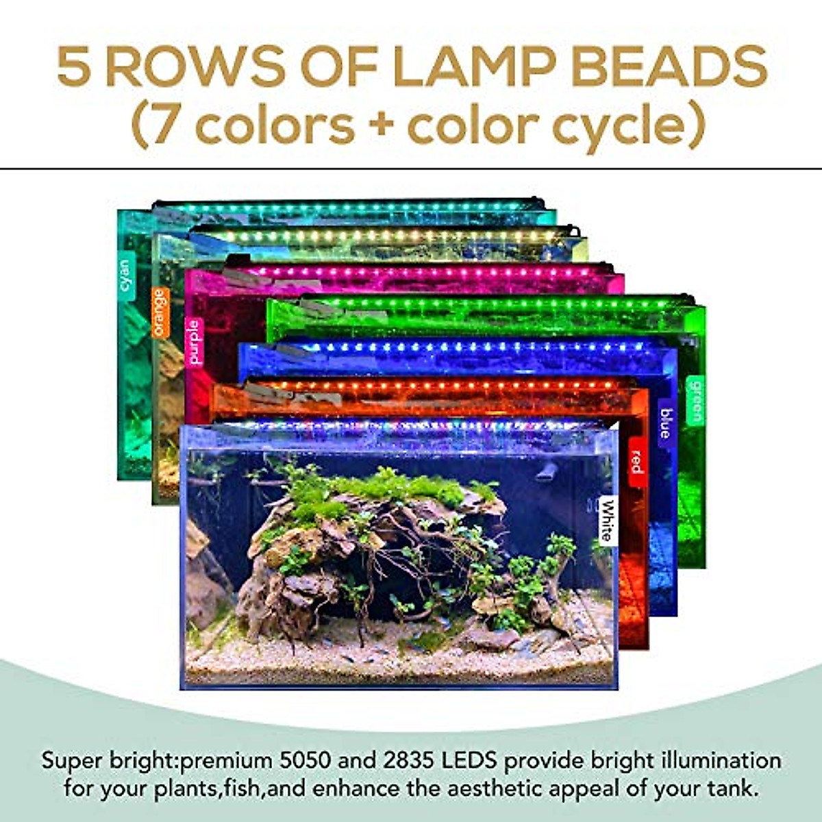 hygger 14W 24/7 Lighting Aquarium LED Light, Sunrise-Daylight-Moonlight Mode and DIY Mode, Adjustable Timer Adjustable Brightness Fish Tank Light with Extendable Bracket 7 Colors for Planted Tank
