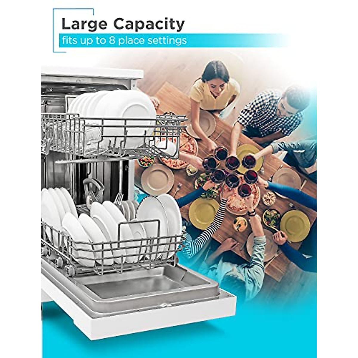 BLACK+DECKER Portable Dishwasher, 18 inches Wide, 8 Place Setting, White