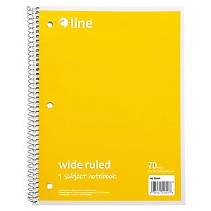 C-Line 1 Subject Notebook, 8 x 10-1/2 Inches, Wide Ruled, Yellow, 70 Sheets