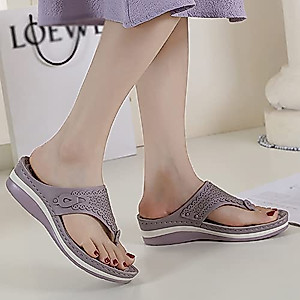Low Wedge Sandals for Women Size 9 Summer Slippers for Women Casual Flip Flops Beach Sandals Wedge Shoes (Purple, 8)