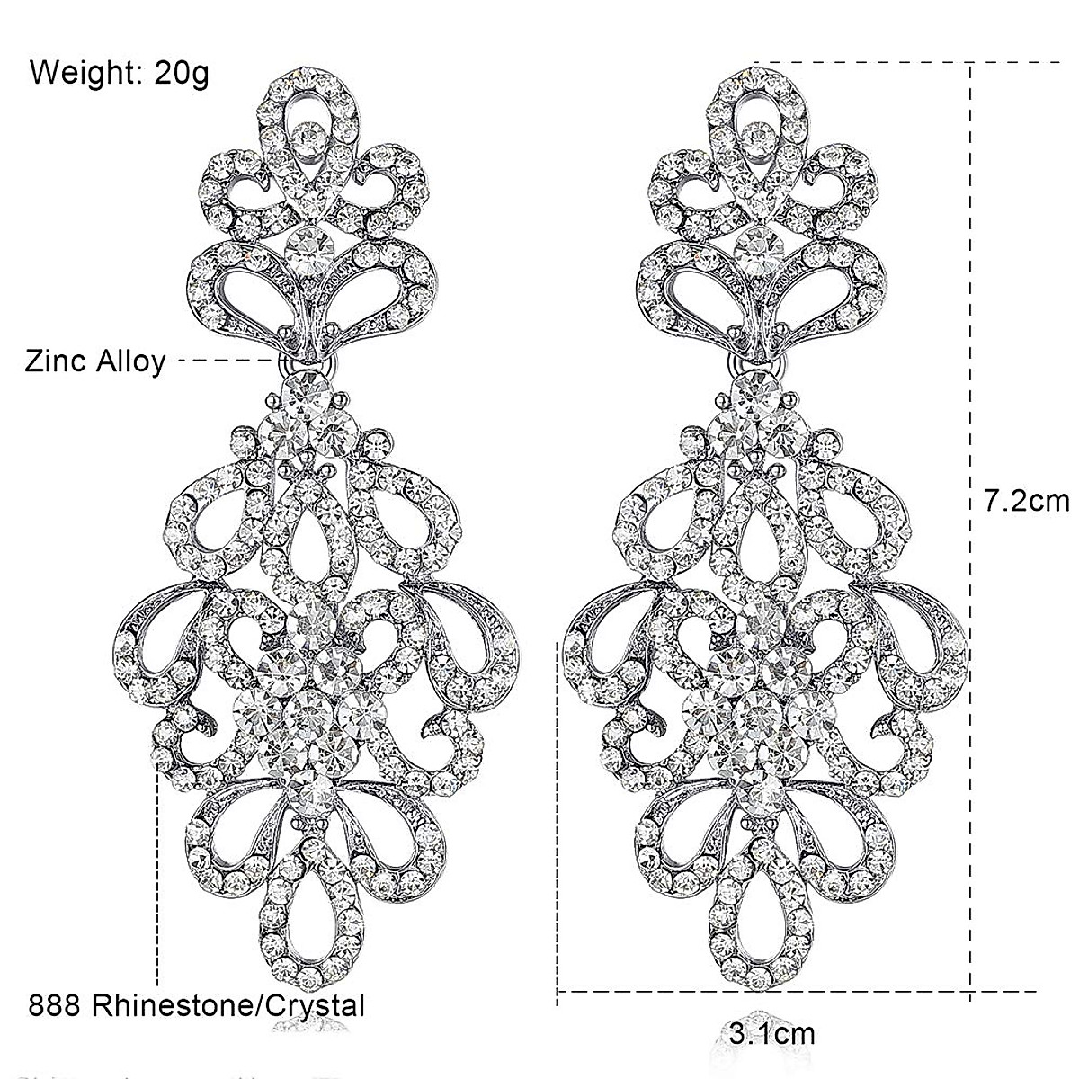 mecresh Wedding Teardrop Dangle Crystal Rhinestone Beaded Chandelier Silver Earrings for Brides