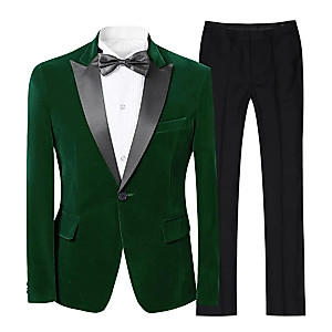 Cloudstyle Mens 2-Piece Suit Peaked Lapel 1 Button Tuxedo Slim Fit Dinner Jacket Pants,Dark Green,Large