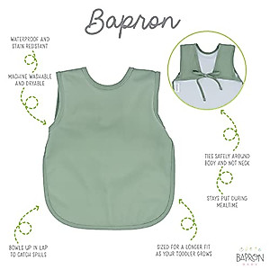 BapronBaby Minimalist Sage Bapron - No Neck Tie Safer Bib for Baby & Toddler - Soft Waterproof Stain Resistant - Machine Washable - Sz Baby/Toddler 6m-3T