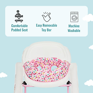 Dream On Me 2-in-1 Ava Baby Walker, Easy Convertible Baby Walker, Walk Behind, Height Adjustable Seat, Added Back Support, Detachable Slate, Spring Pink