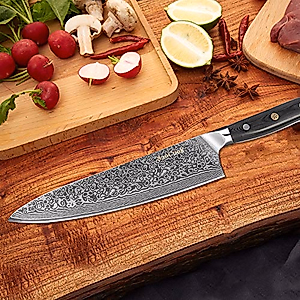 SanCook Damascus Chef Knife Kitchen Knife 8 Inch, Professional Damascus Steel Knife Japanese VG10 Super Stainless Steel Blade with G10 Handle, Chef Gifts for Halloween,Christmas