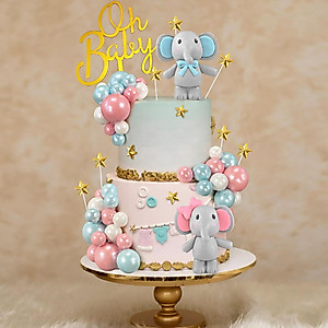 49 PCS Elephant Cake Decoration Oh Baby Cake Topper Pearl Balls Cake Picks Mini Milk Bottle Star Cake Topper for Elephant Theme Birthday Party Supplies Gender Reveal Party Supplies