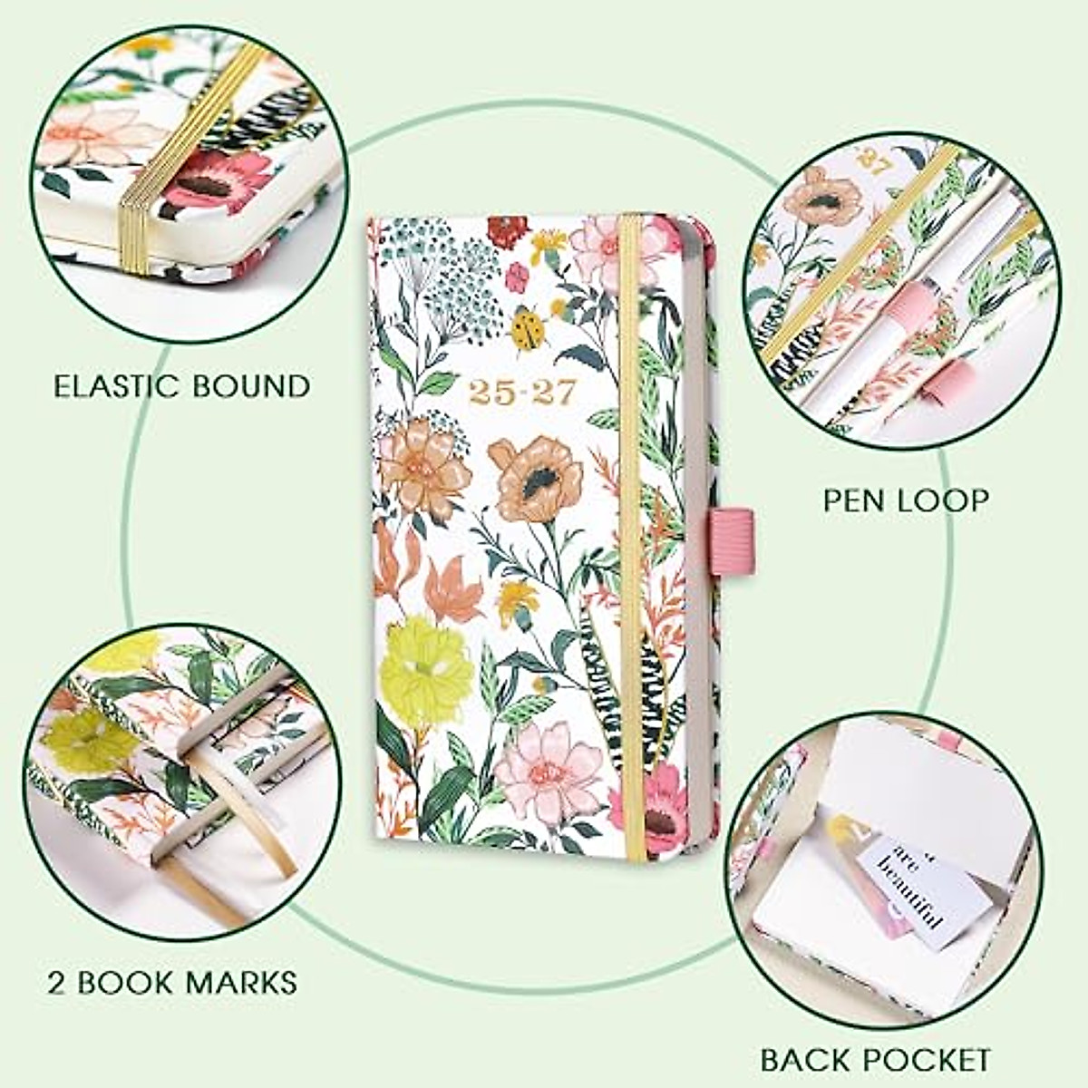 2025-2027 Pocket Planner/Calendar - 3 Year Monthly Planner 2025-2027, Jan 2025 - Dec 2027, 3.8" x 6.3", Small/Purse Planner 36 Months with Pen Holder, Inner Pocket, Elastic Closure and 61 Notes Pages