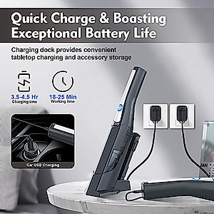 XREXS Handheld Vacuum Cordless, Car Vacuum Cleaner High Power, 12000Pa Strong Suction Rechargeable Hand Held Vacuum, Portable Lightweight Wireless Vacuum Cleaner for Home, Office, Pet Hair Cleaning