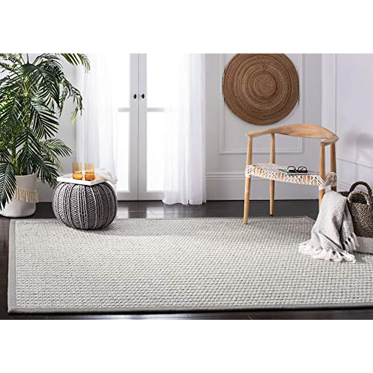 SAFAVIEH Palm Beach Collection 8' x 10' Silver / Ivory PAB615G Hand-Knotted Sisal & Wool Area Rug