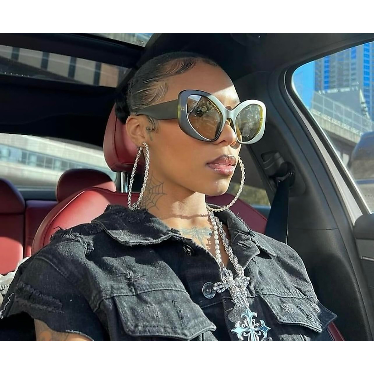 TYA Oversized Sunglasses for Women Fashion Oval Futuristic Chunky Sunglasses Cat-Eye Rectangular Shades Glasses Eyeglasses