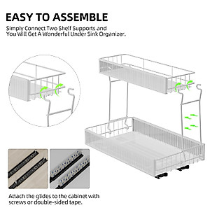 Lxmons 2-Tier Under Sink Slide Out Organizer, Pull Out Cabinet Storage Shelf with Sliding Storage Wire Basket Drawer for Bathroom Kitchen, Countertop or Pantry Storage Shelf, White