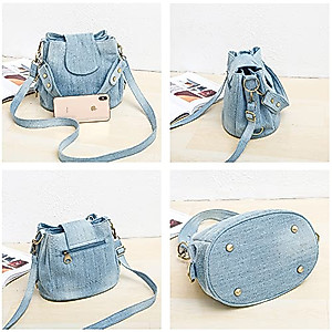 NIGEDU Casual Denim Bucket Shoulder Handbag Women Crossbody Bags Large Capacity Female Tote Vintage Canvas Purse Bag (Dark Blue)
