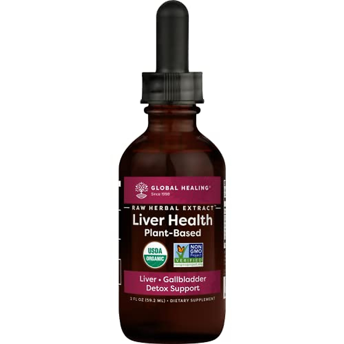 Global Healing Liver Health - Natural Vegan Liquid Drops Supplement Supports Liver and Gallbladder Detox & Function - Raw Herbal Extract for Best Absorption and Clean Cleanse - 2 Fl Oz Tincture